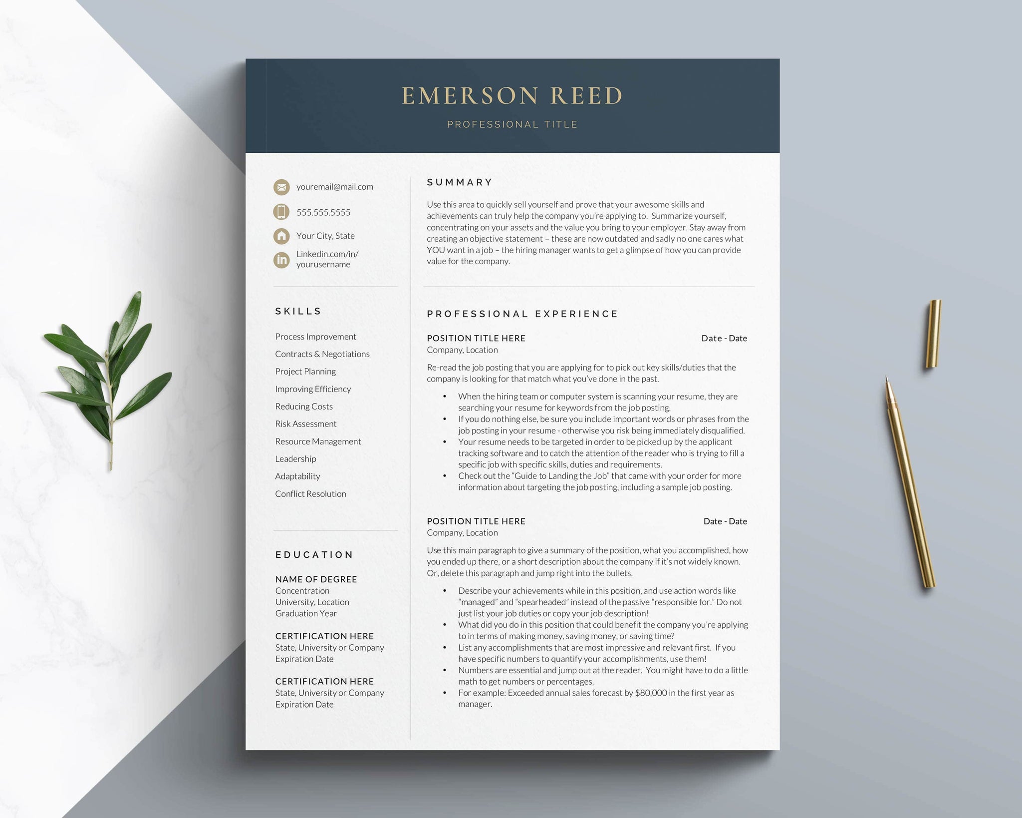 Executive Resume Template for Google Docs, Word & Mac Pages