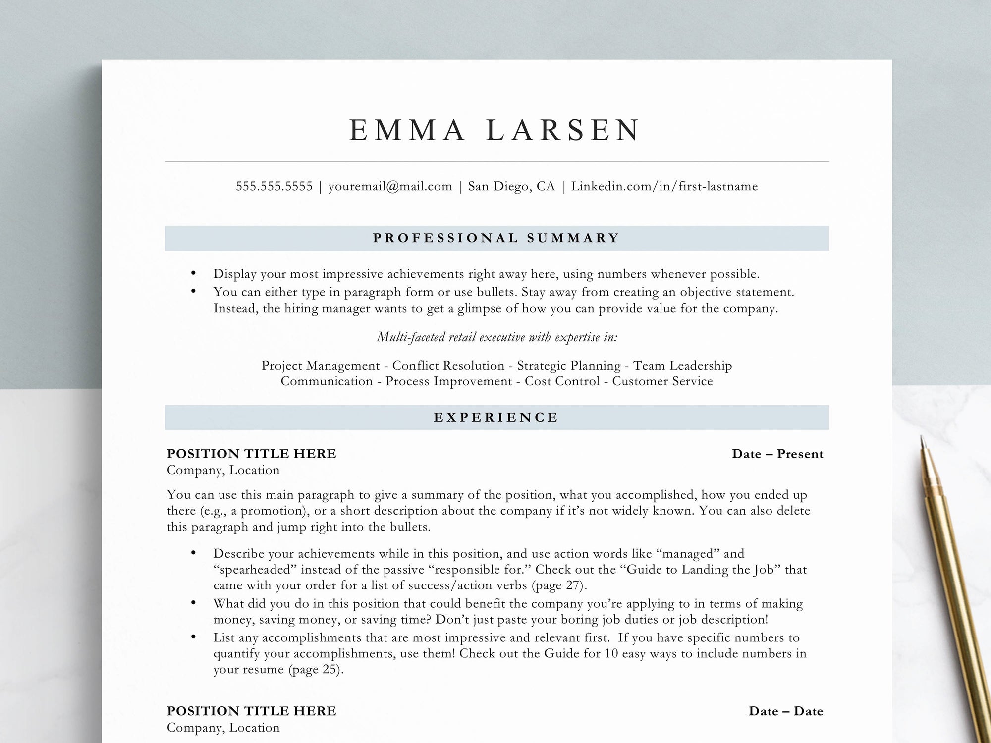 One Column Resume Templates