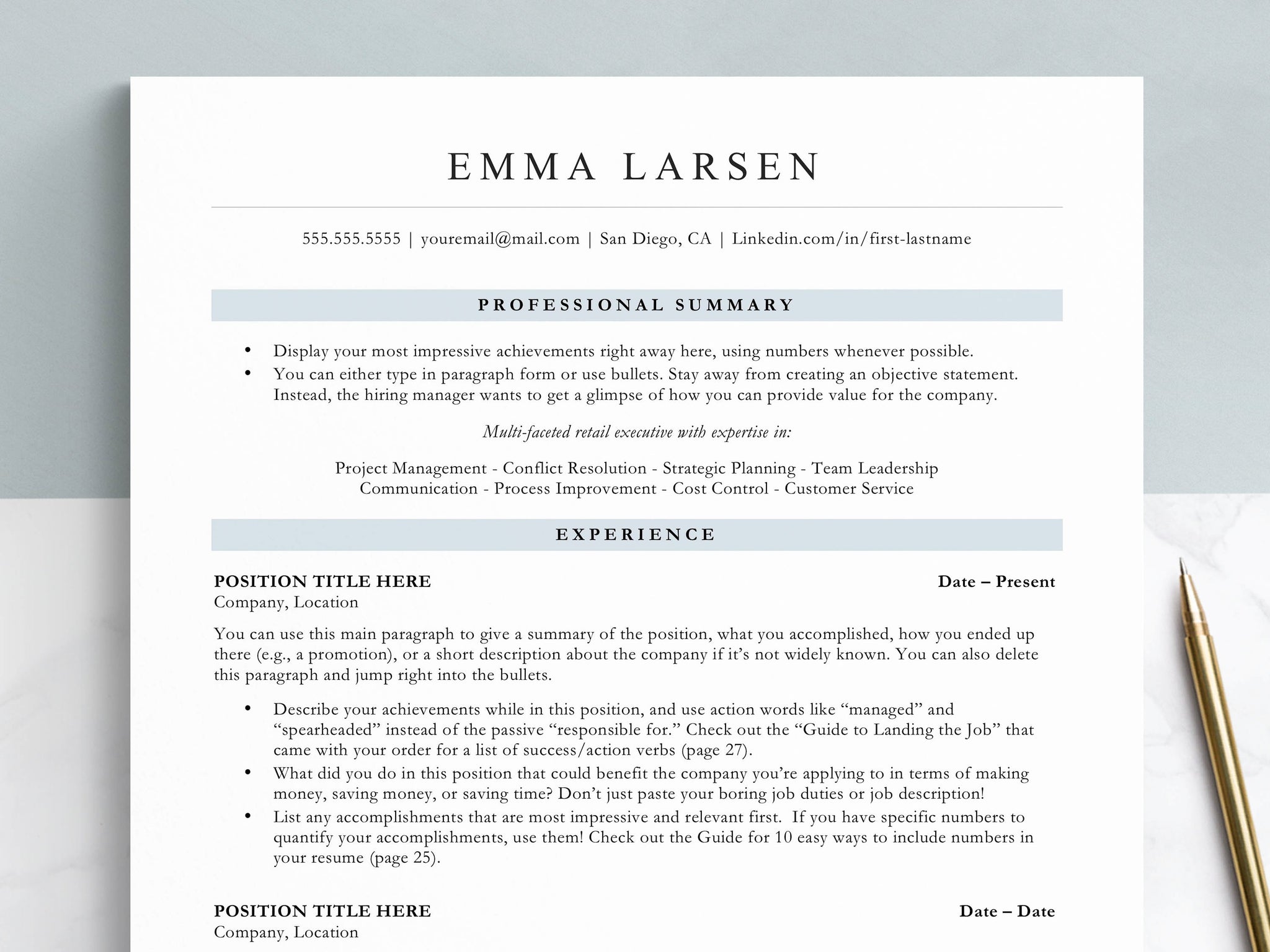 One Column Resume Templates