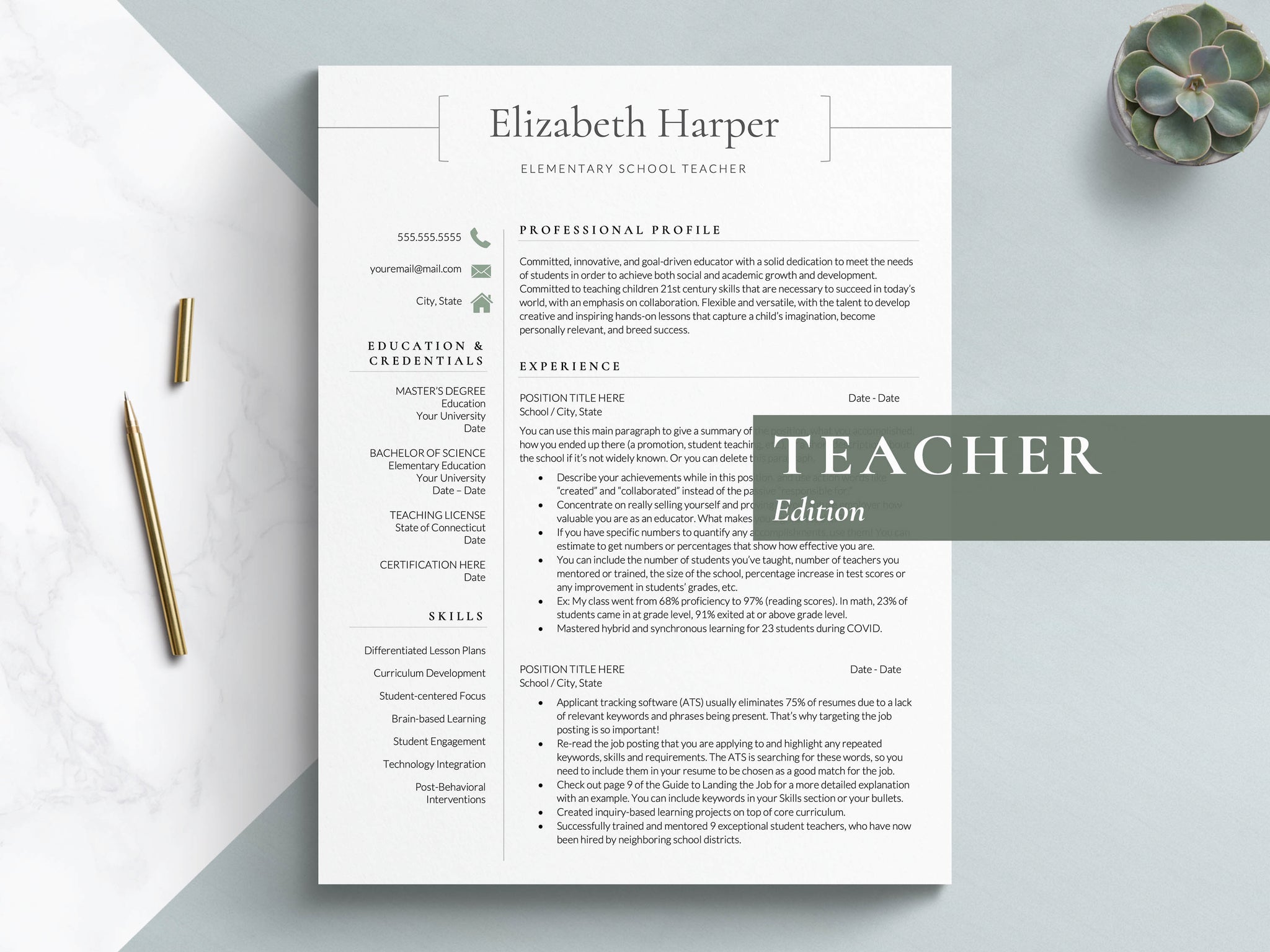 Teacher Resume Template with FREE Resume Writing Guide