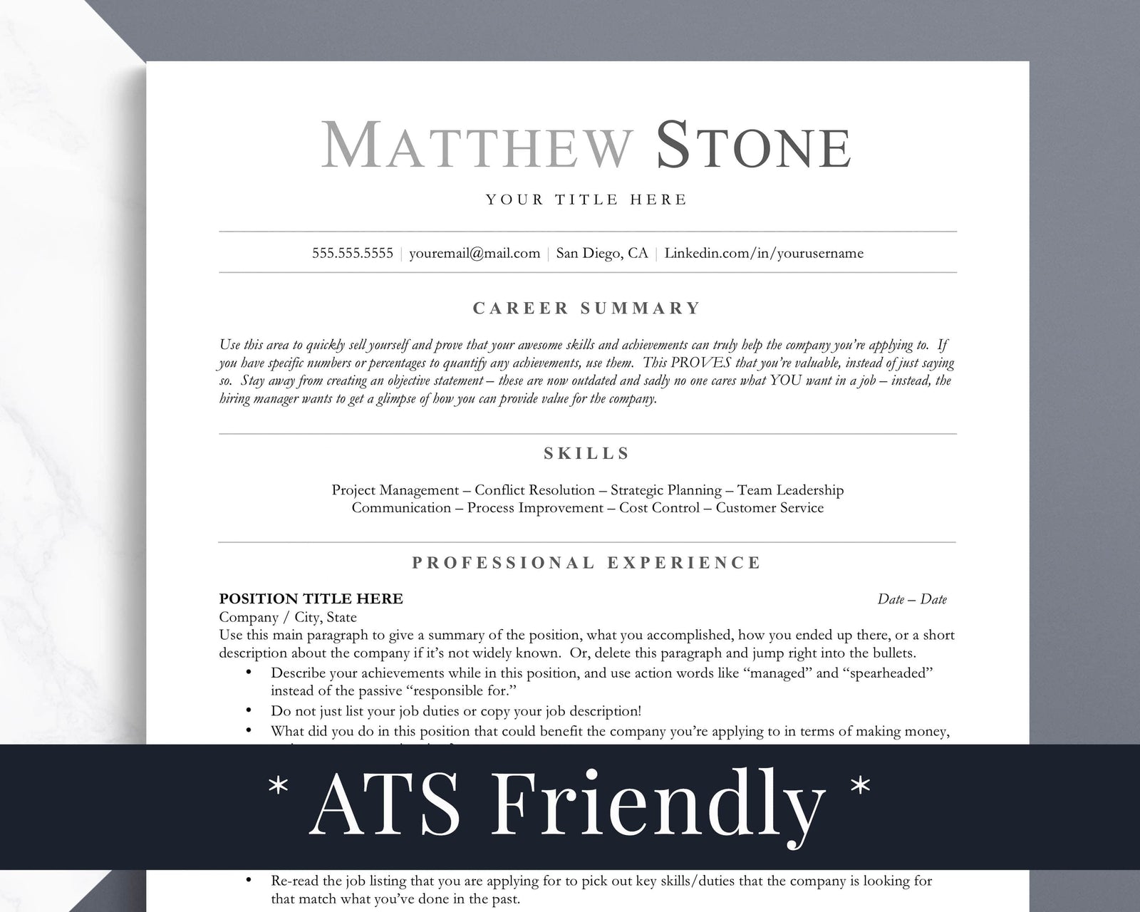 ATS Compliant Resume Template - Lawyer CV, Executive Resume Template f
