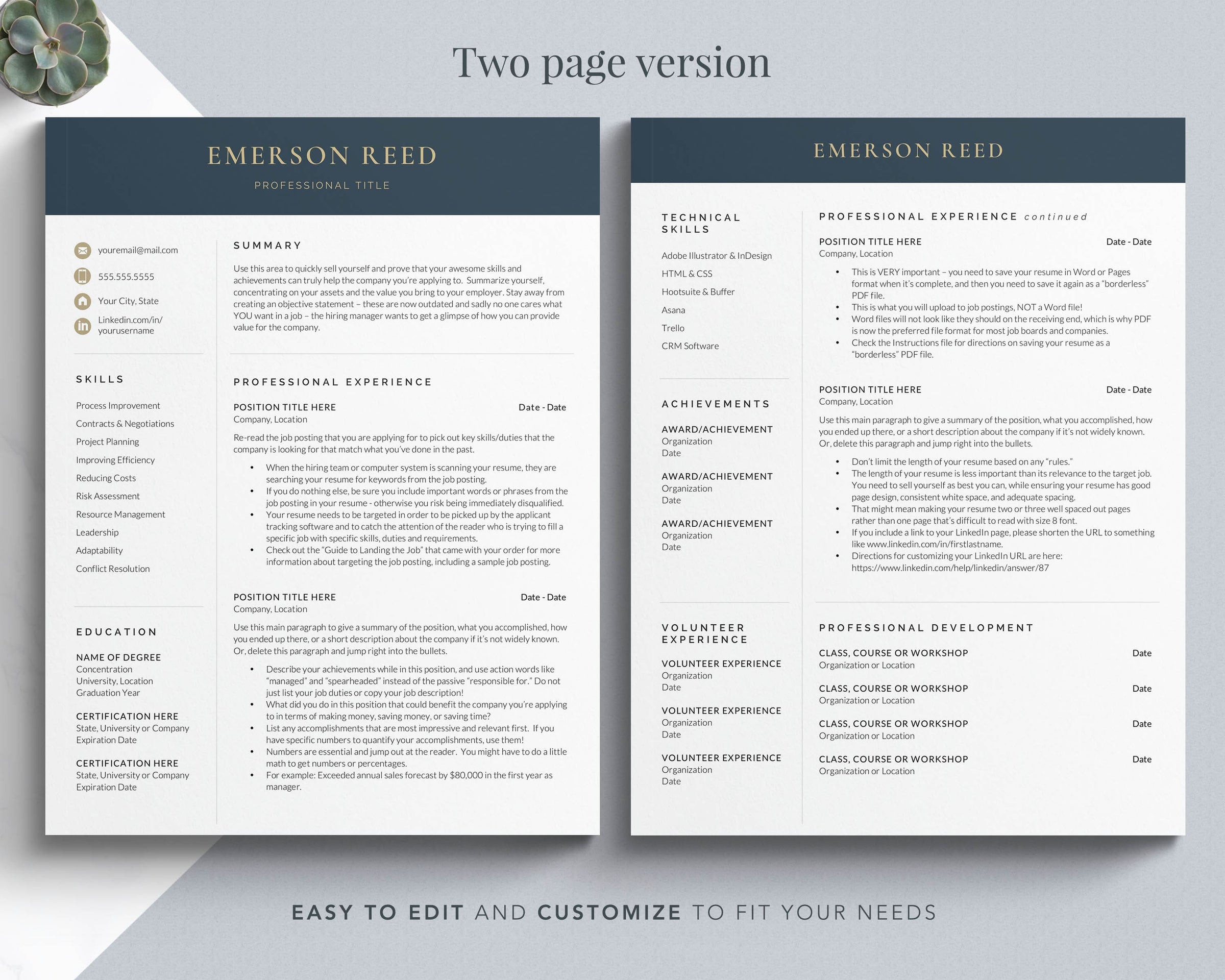 Executive Resume Template for Google Docs, Word & Mac Pages