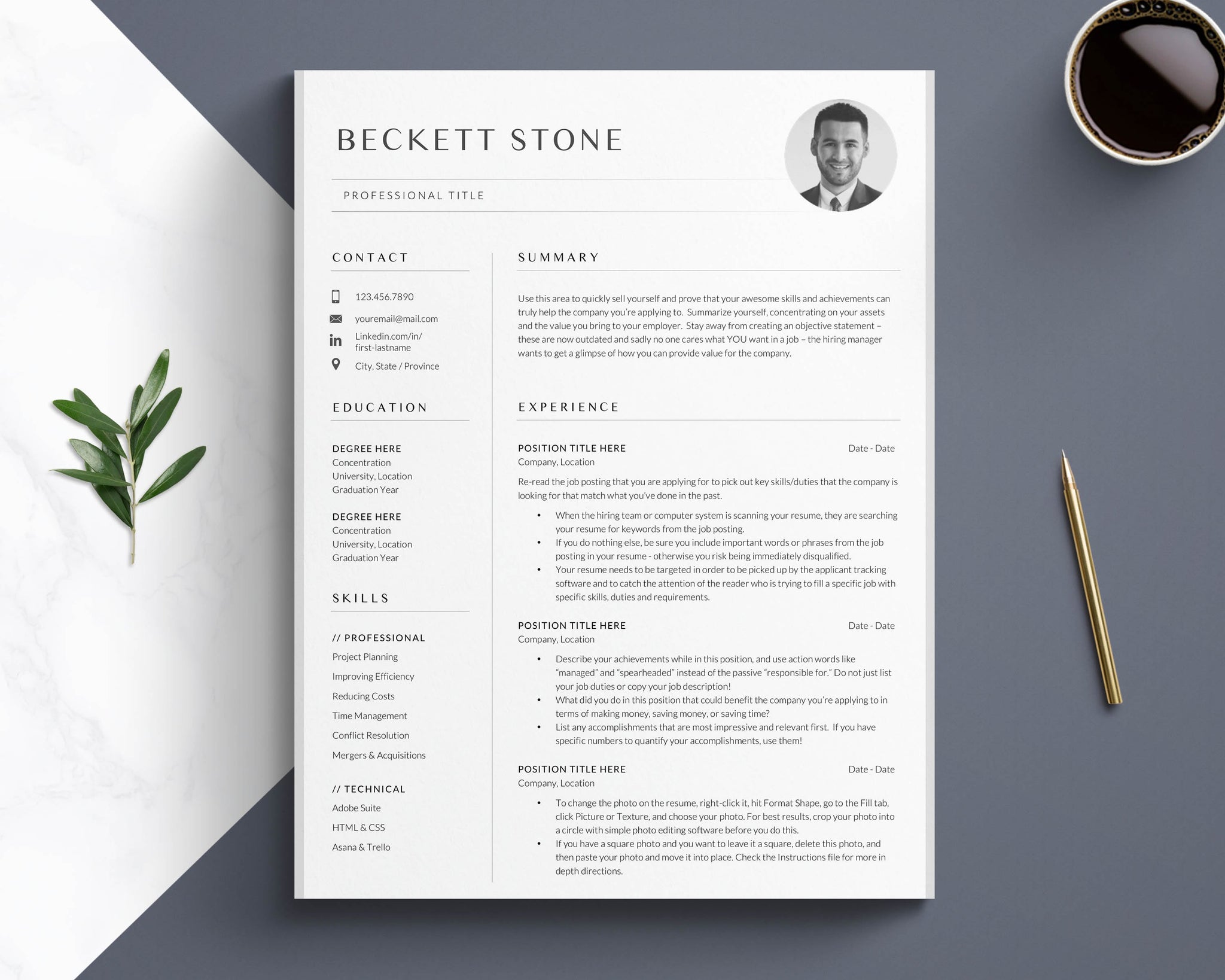 CV Template with Photo for Word & Pages Resume Format