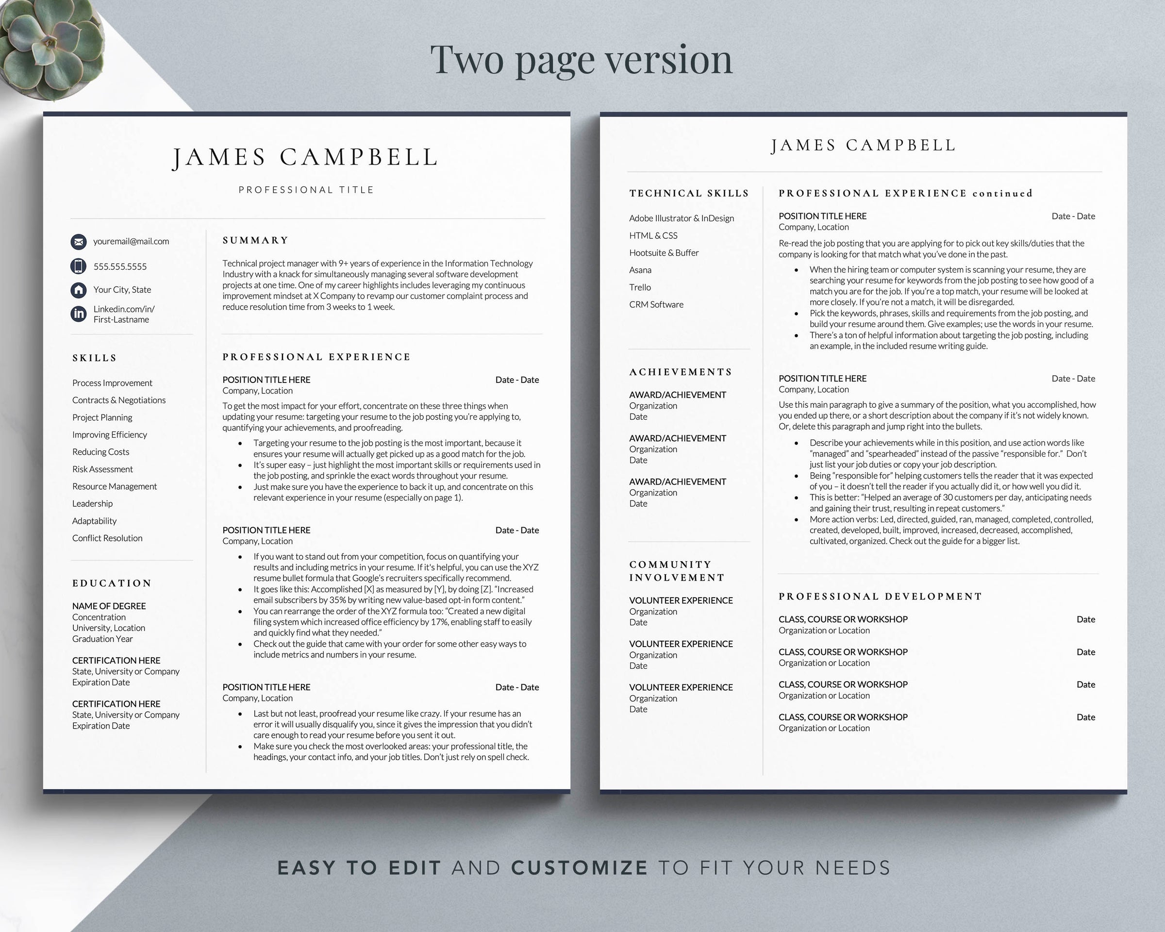 Executive Director Resume Template for Word, Google Docs & Mac Pages